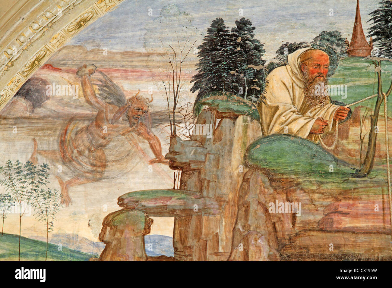 Fresco, life of St. Benedict, fresco by Sodoma, detail view of picture ...