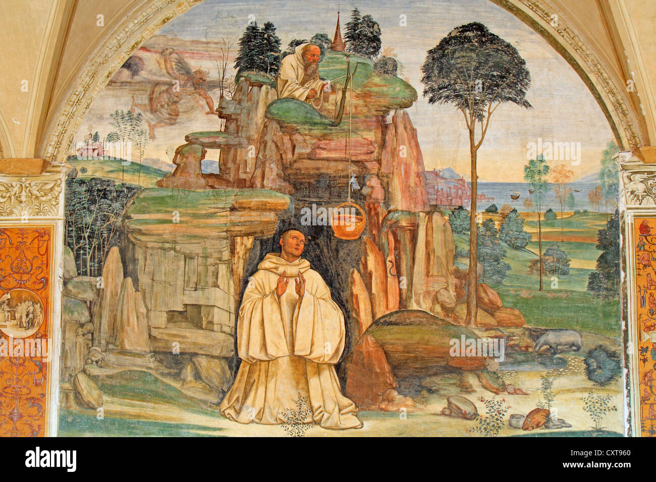 Fresco, life of St. Benedict, fresco by Sodoma, picture 5, Romanus ...