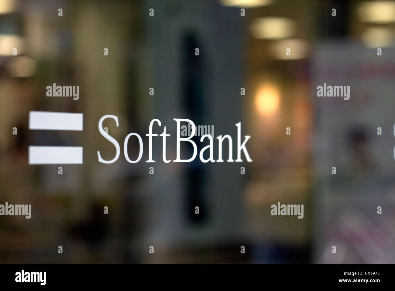 shop window of SoftBank Group Corp. branch Nagoya Ekimae Japan showing ...