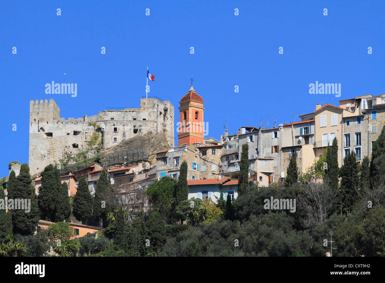 Roquebrune village with the castle and a church, Roquebrune Cap Martin ...