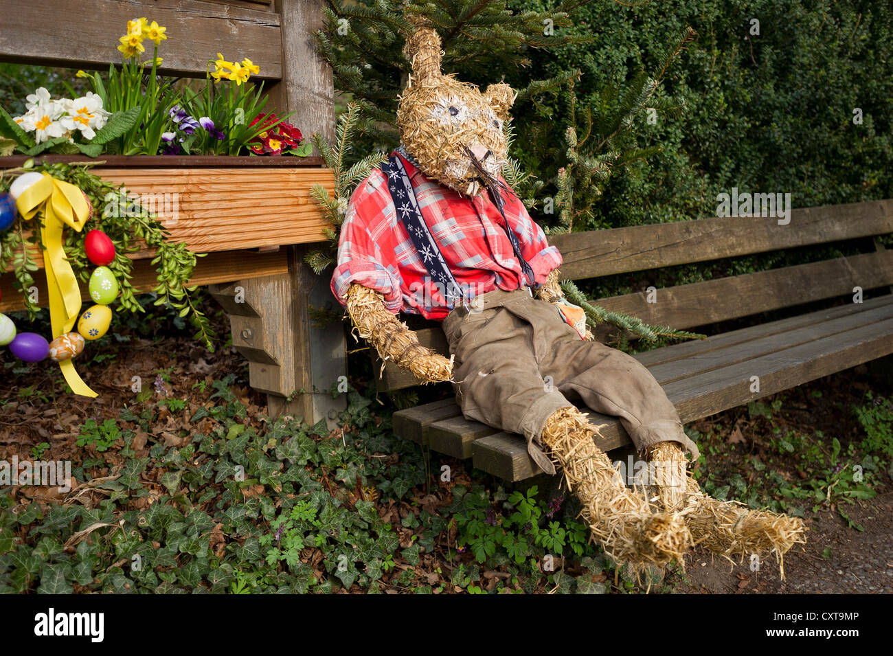 Life-size straw doll, Easter bunny in lederhosen, leather trousers ...