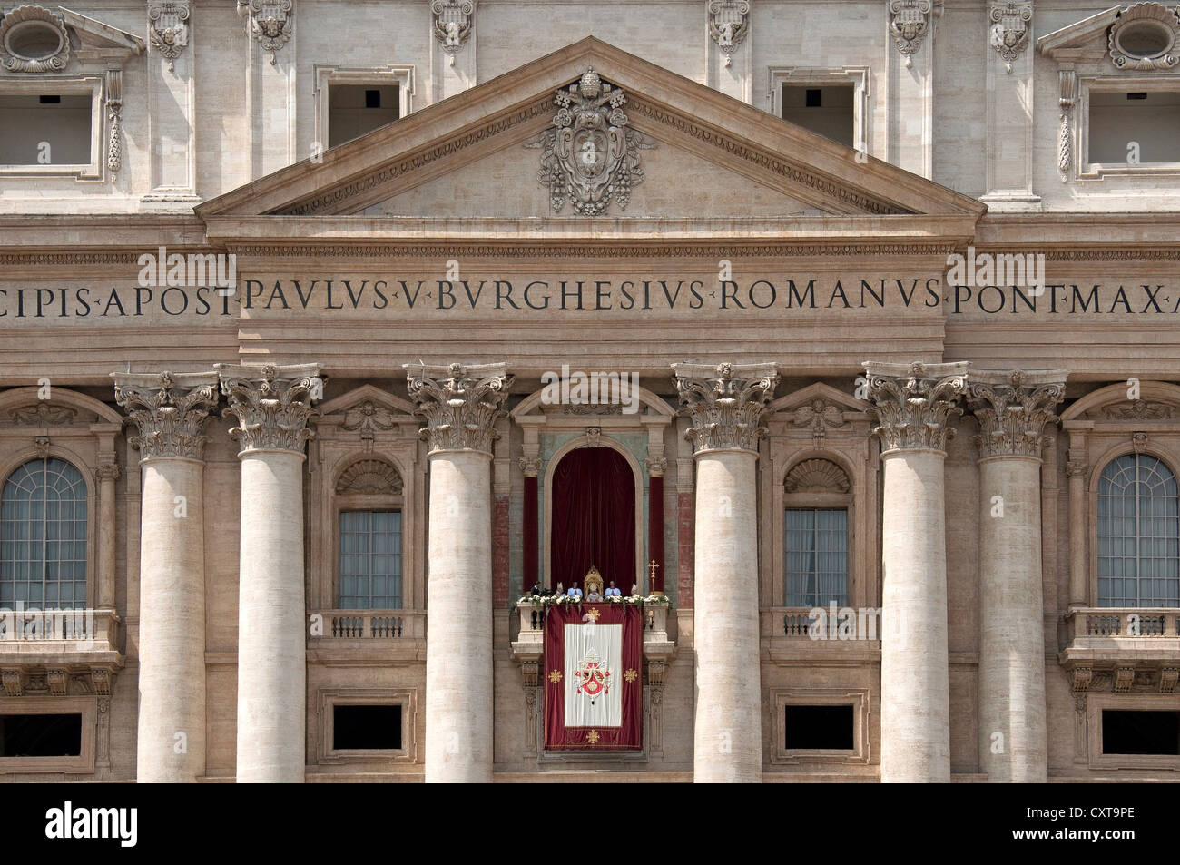 St. Peter's Basilica with Pope Benedict XVI, the Pope giving the ...