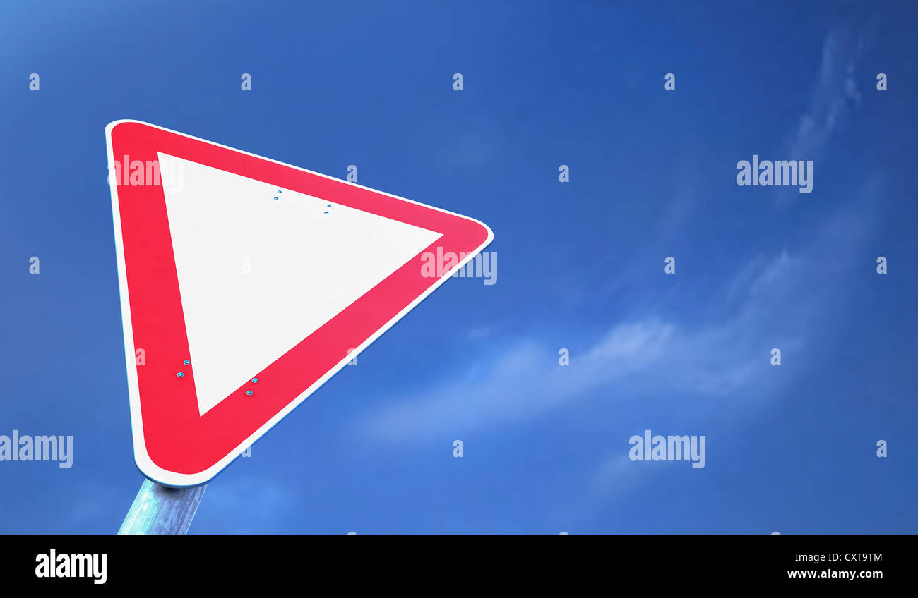 Warning sign, give way, illustration, 3D visualization Stock Photo - Alamy