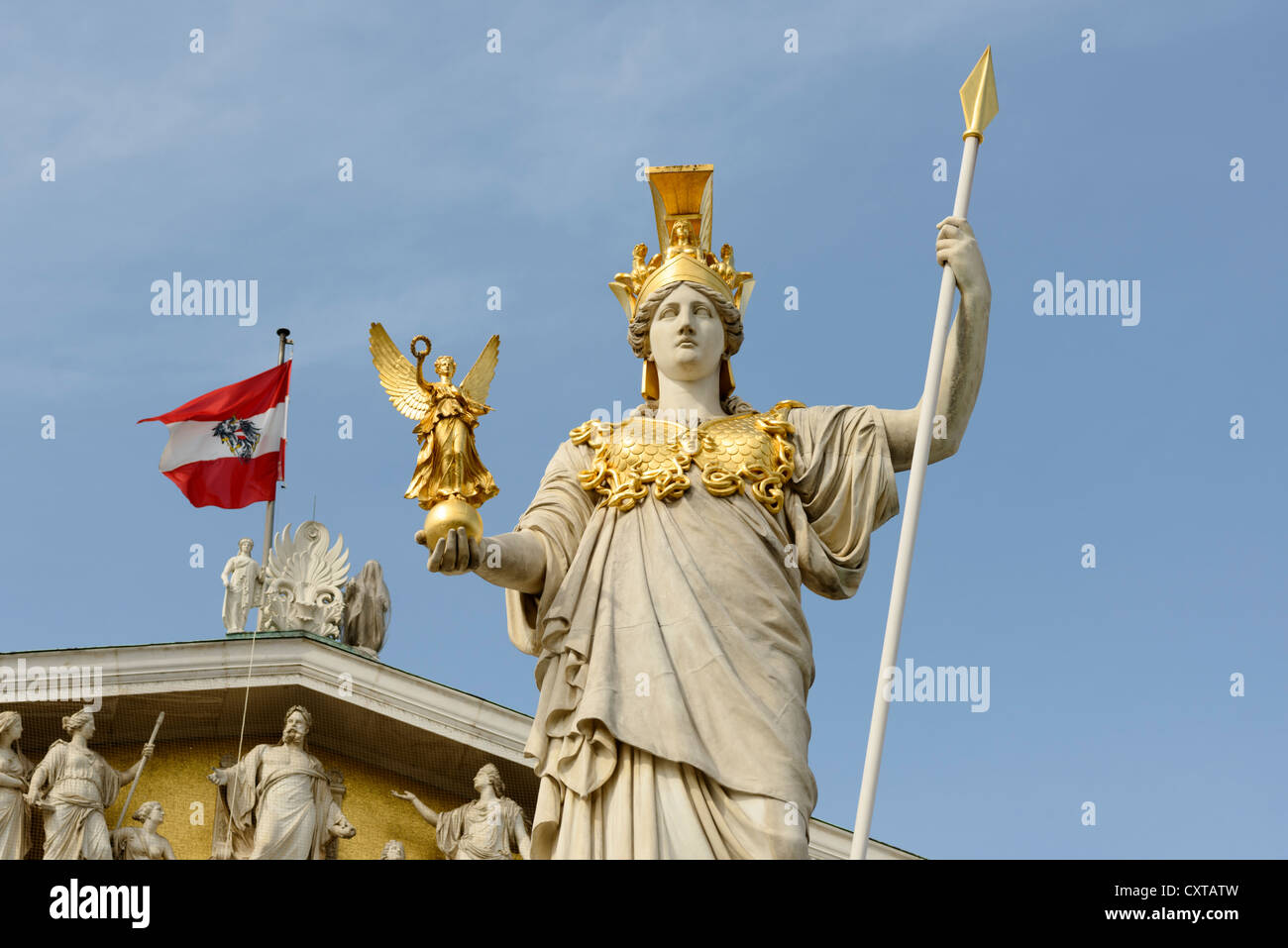 The statue of athena in front of the parliament buildings hi-res stock ...