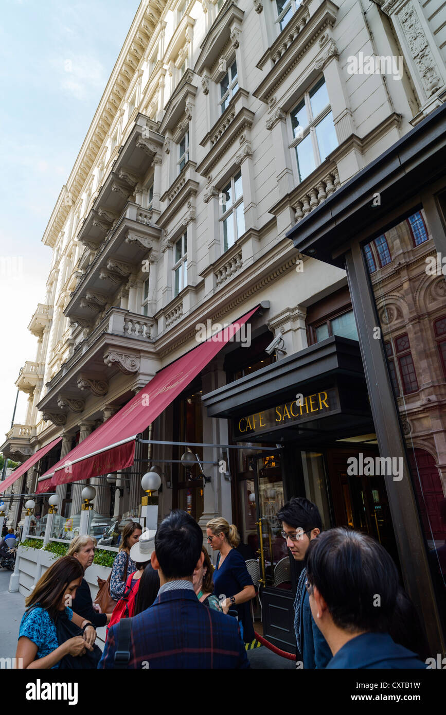 Cafe at Hotel Sacher, famous for the Sacher Cake (Sachertorte), Vienna ...