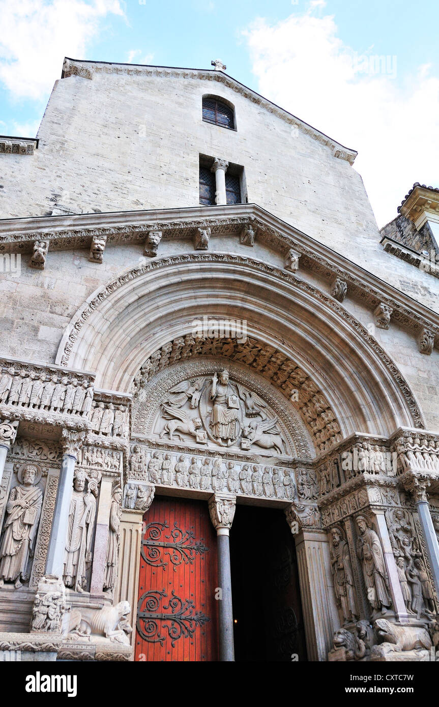 Facade of Cathedral of St. Trophime, a Roman Catholic church and former ...