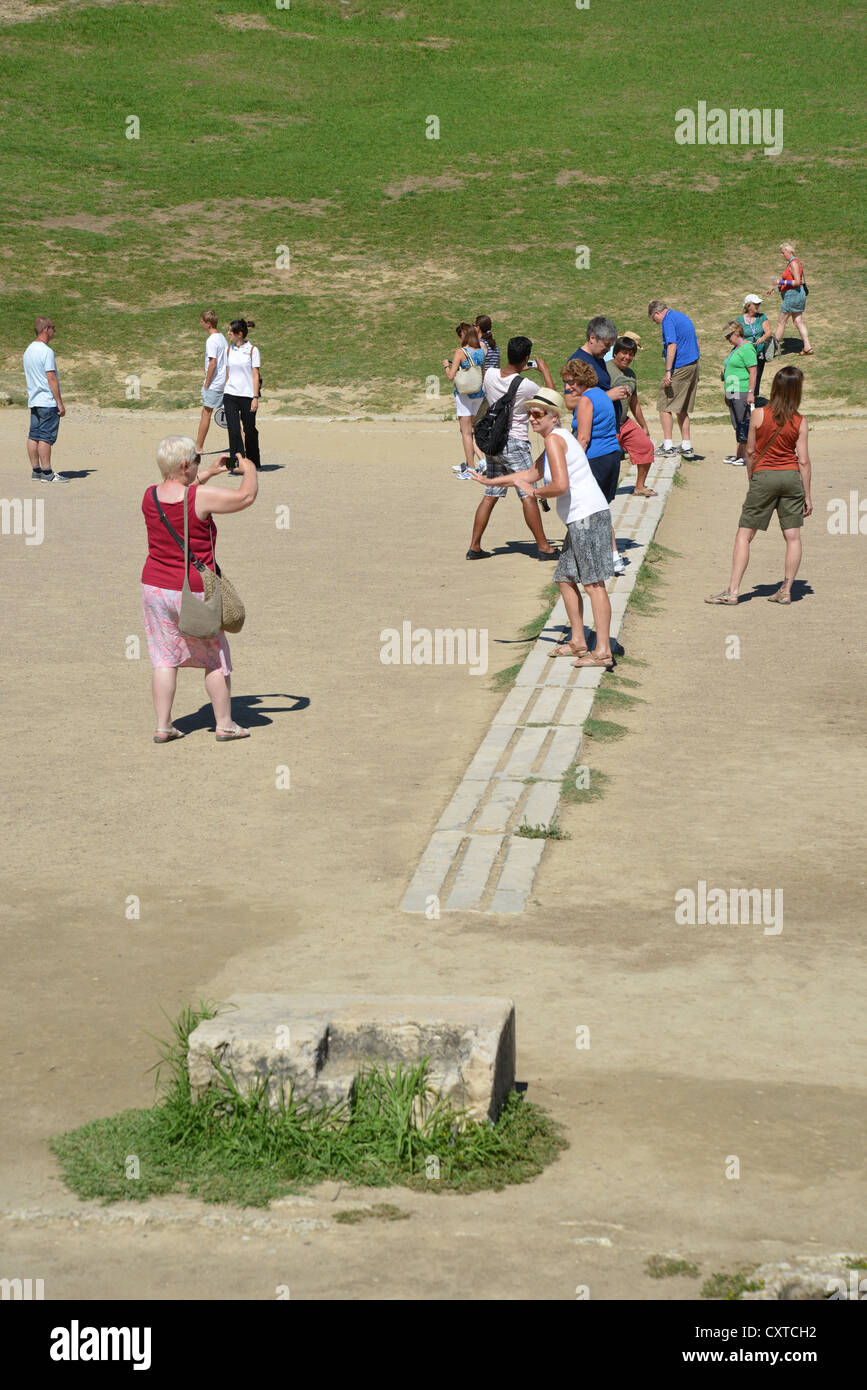 Marble starting line in The Stadium, Ancient Olympia, Elis, West Greece ...