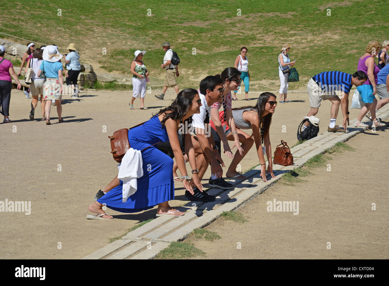 Marble starting line in The Stadium, Ancient Olympia, Elis, West Greece ...