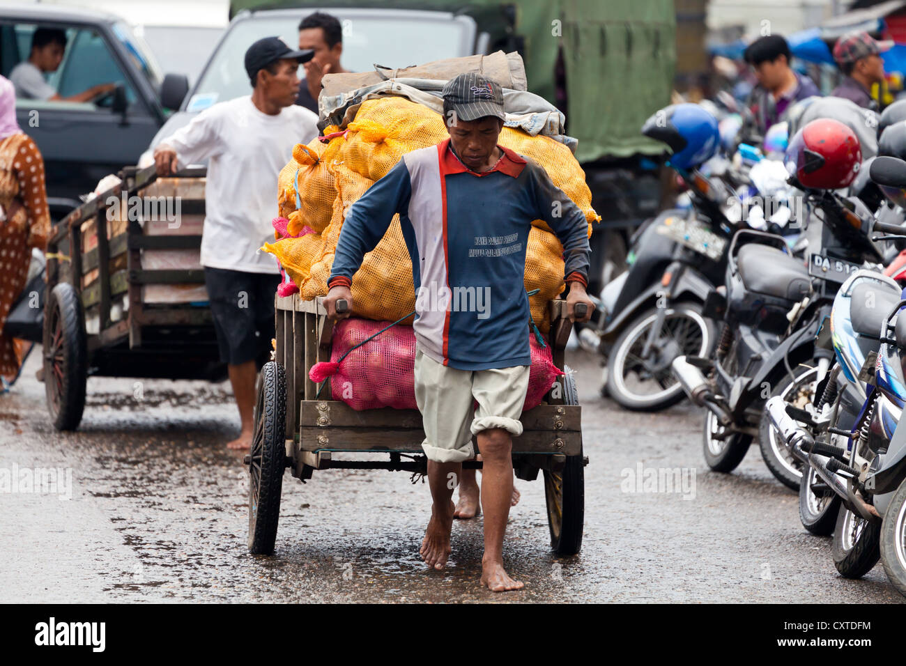 Man pulling a Cart in Banjarmasin, Indonesia Stock Photo - Alamy