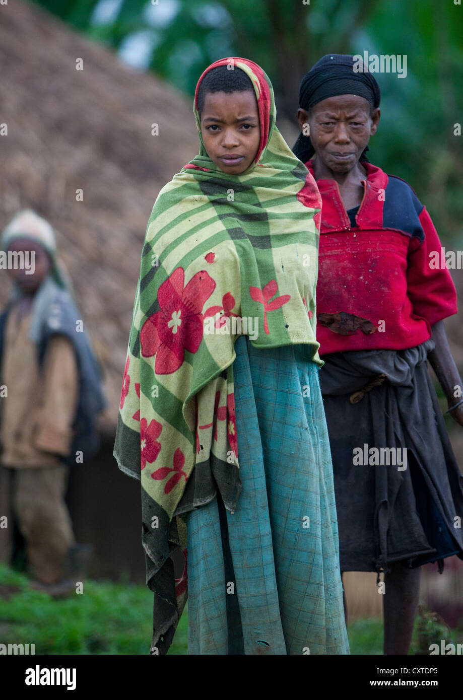 Joyless Face Of Women Posing In Hossana, Omo Valley, Ethiopia Stock ...