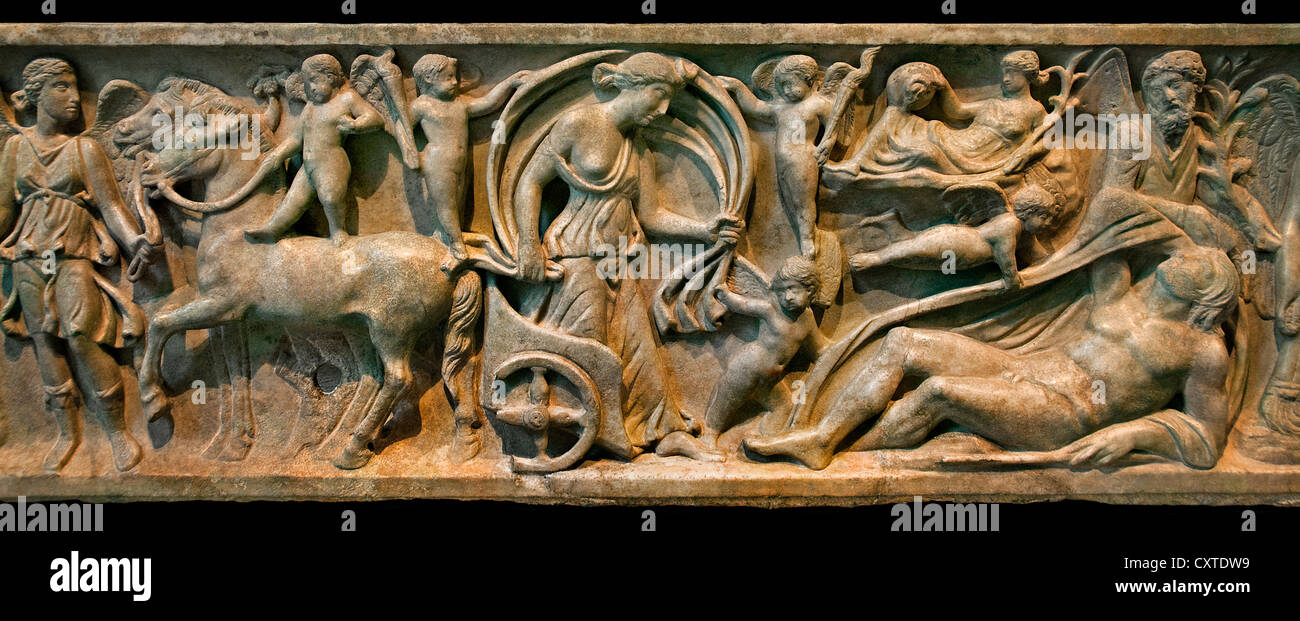Marble sarcophagus with the myth Endymion a beautiful Shepherd loved bu ...