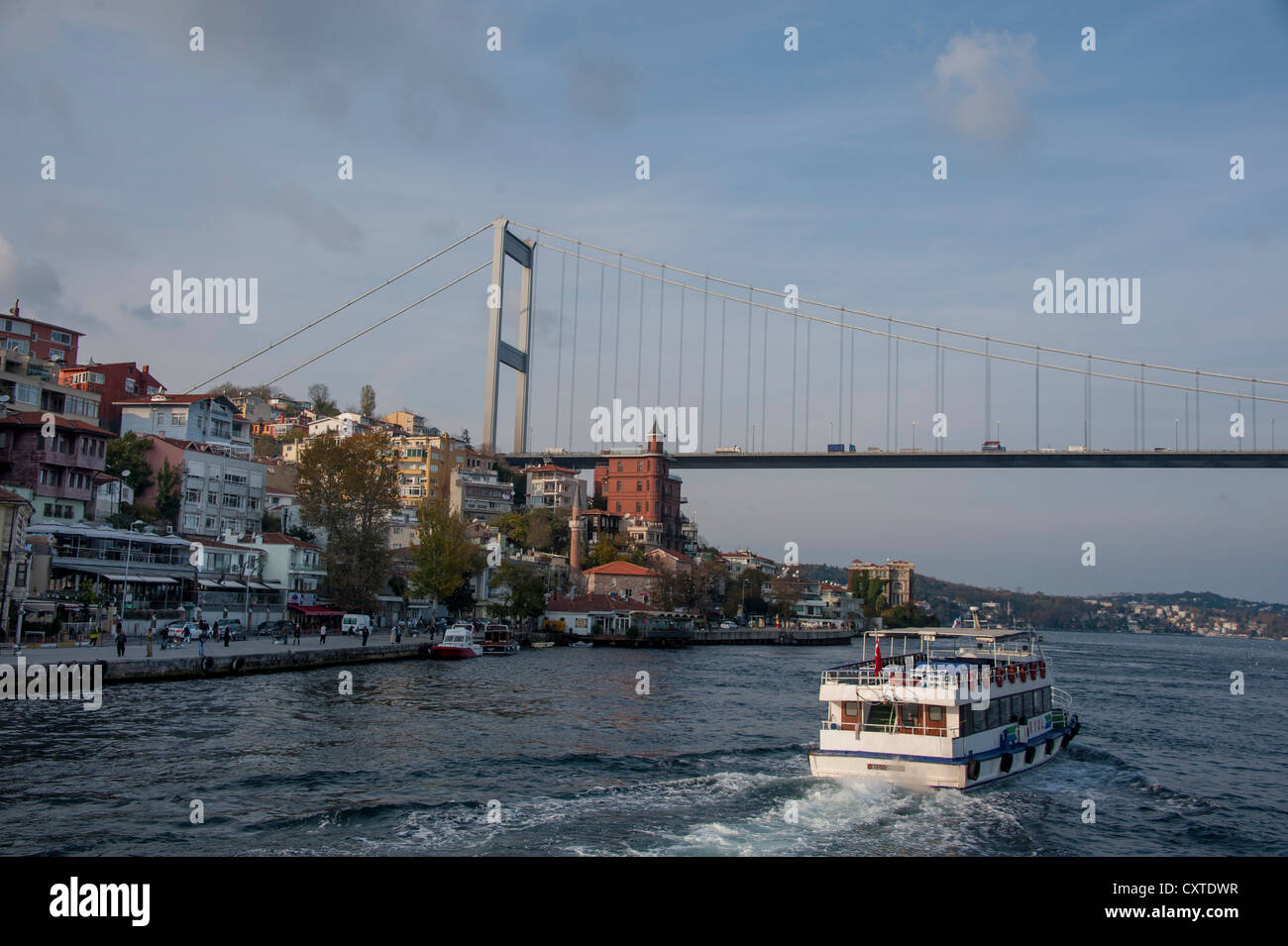 Cruse-ship in the Bosphorus approaching the Mehmet Bridge in Istanbul ...