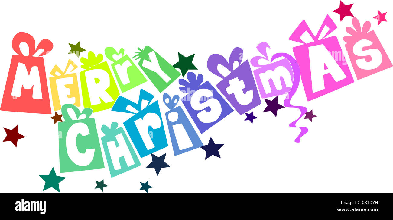 Colorful gifts - christmas text. Vector illustration Stock Photo - Alamy