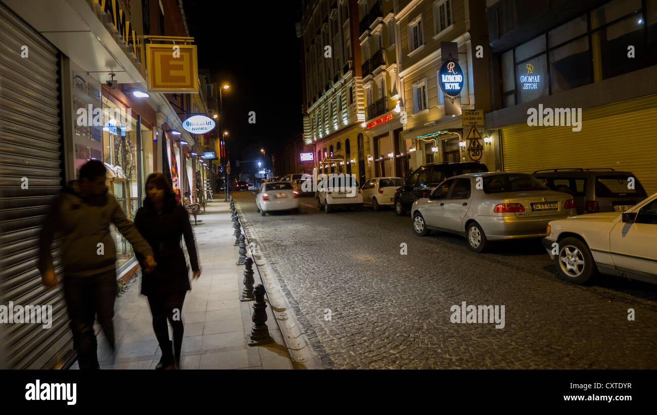 Night scene in the old part of the Sirkeci district in Istanbul Turkey ...