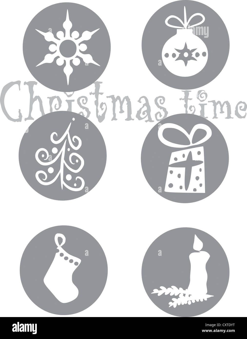 Six christmas symbols on grey background in wheels Stock Photo - Alamy