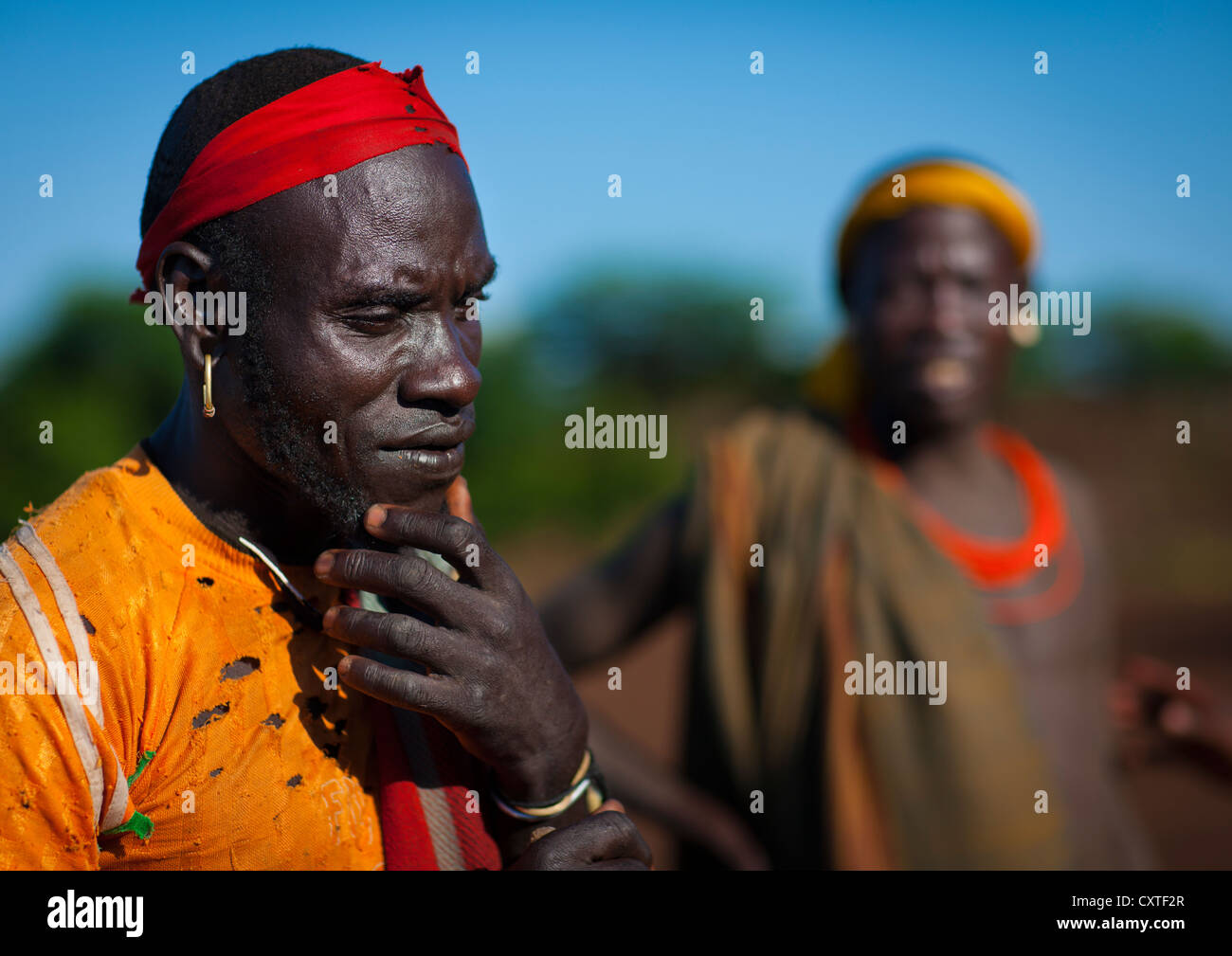 Colourful Bodi Tribe Men, Hana Mursi, Omo Valley, Ethiopia Stock Photo ...