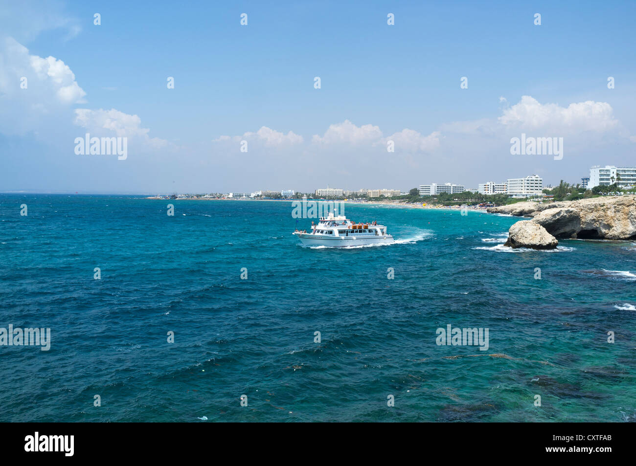 dh AYIA NAPA CYPRUS Tourist party pleasure cruise boat sailing along ...