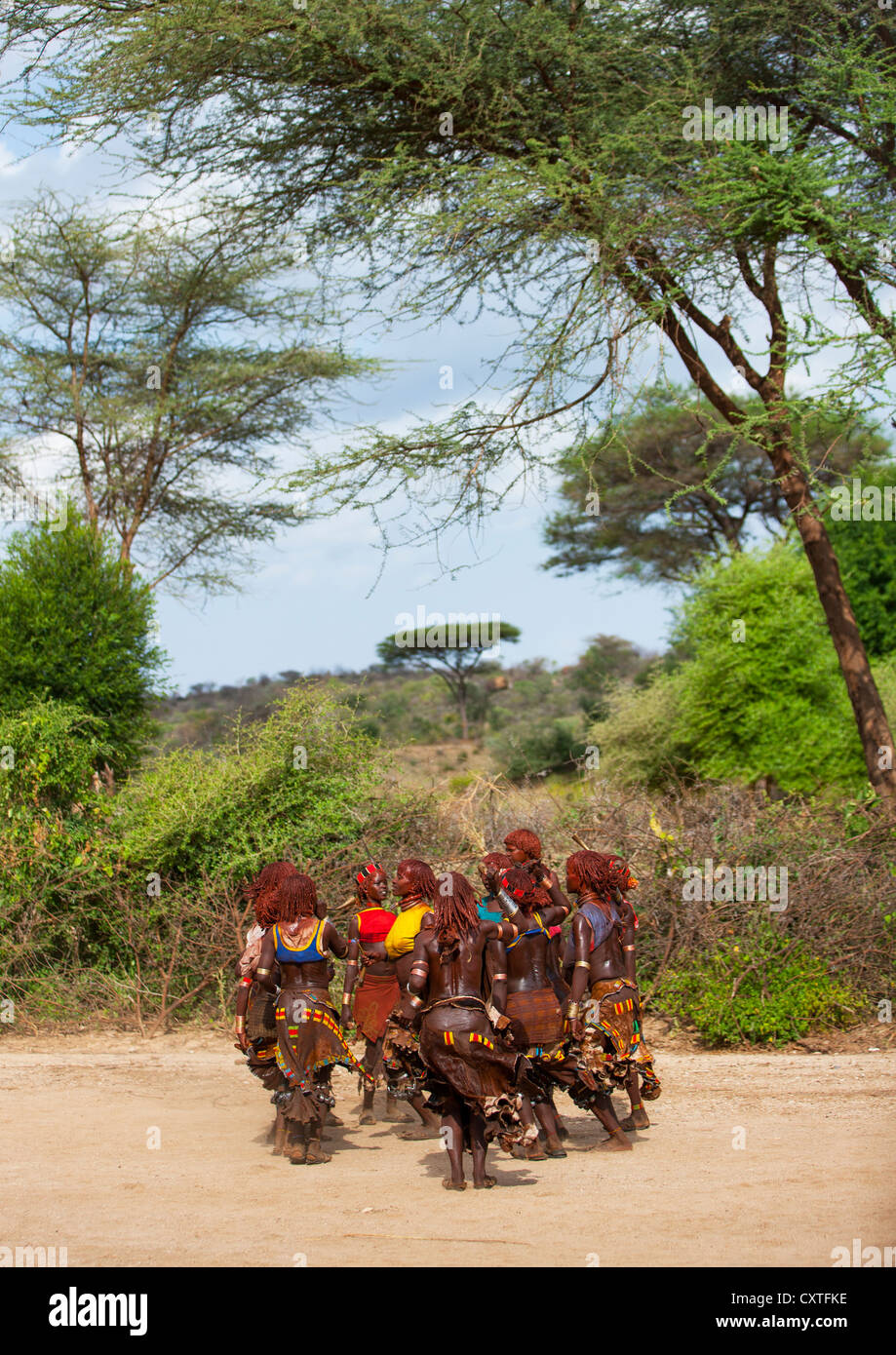 Hamar Tribe Women Dancing At A Bull Jumping Ceremony, Turmi, Omo Valley ...