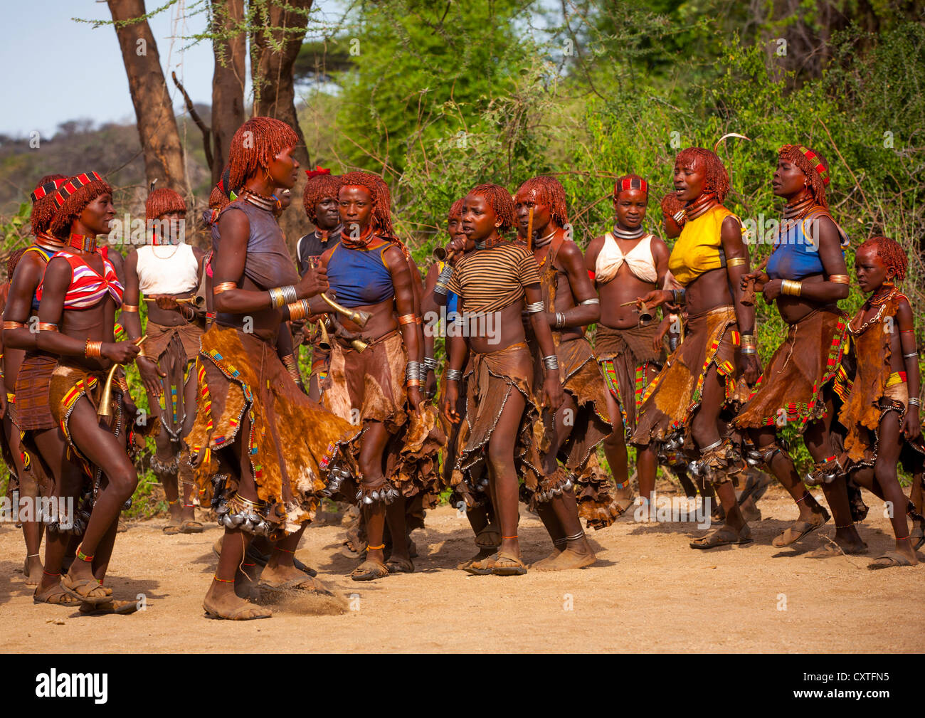 Hamer Tribe Women Dancing During Bull Jumping Ceremony, Turmi, Omo ...