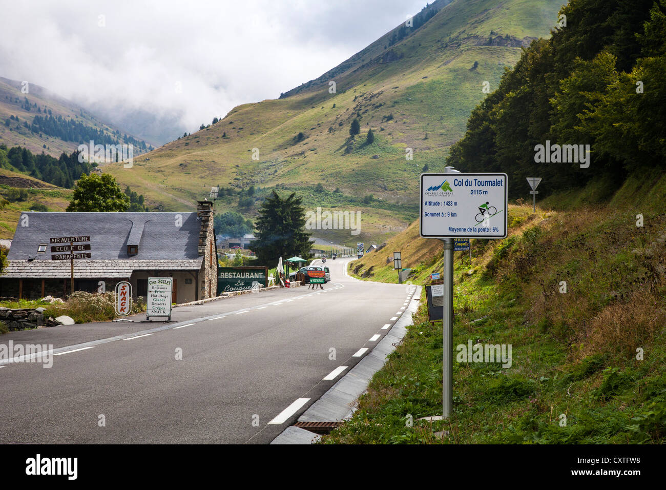 Col du Tourmalet Tour de France route with cycling sign showing ...