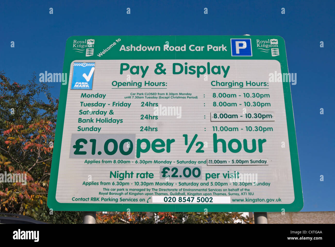 pay and display car park sign, kingston upon thames, surrey, england ...