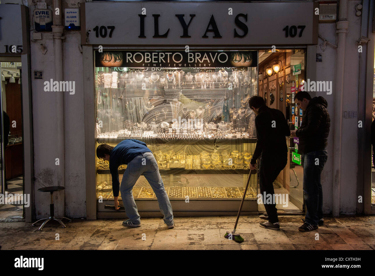 Cleaning the store window in the Grand Bazaar in Istanbul Turkey Stock ...