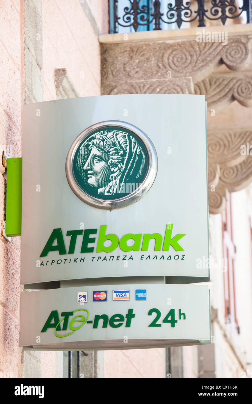 A Greek bank in Myrina on Lemnos, Greece Stock Photo - Alamy