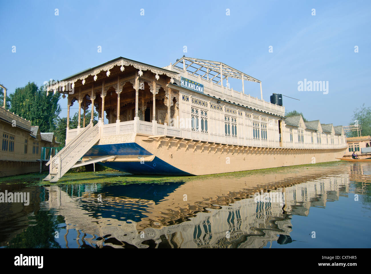 A beautiful wooden houseboat in Nagin Lake, Srinagar Stock Photo - Alamy