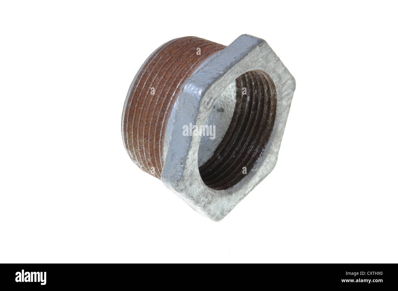 Steel threaded connector on white background Stock Photo - Alamy