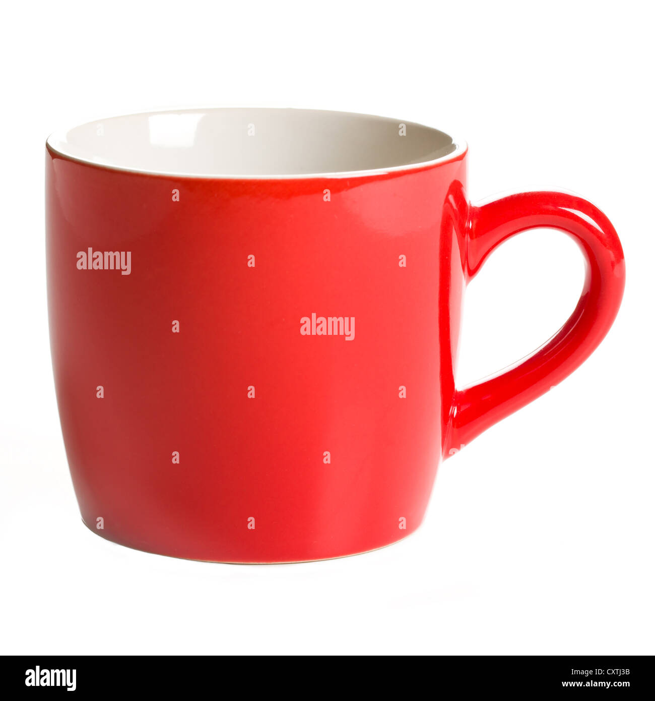 red coffee mug on white background Stock Photo - Alamy