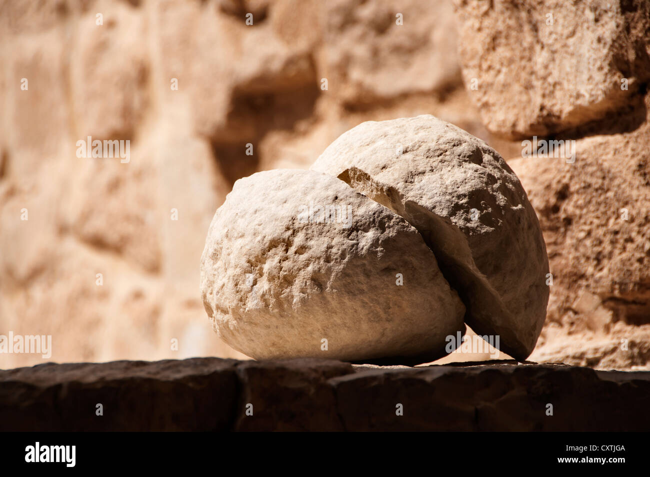 Split Stone Canonball, Karak Castle, Karak, Jordan Stock Photo - Alamy