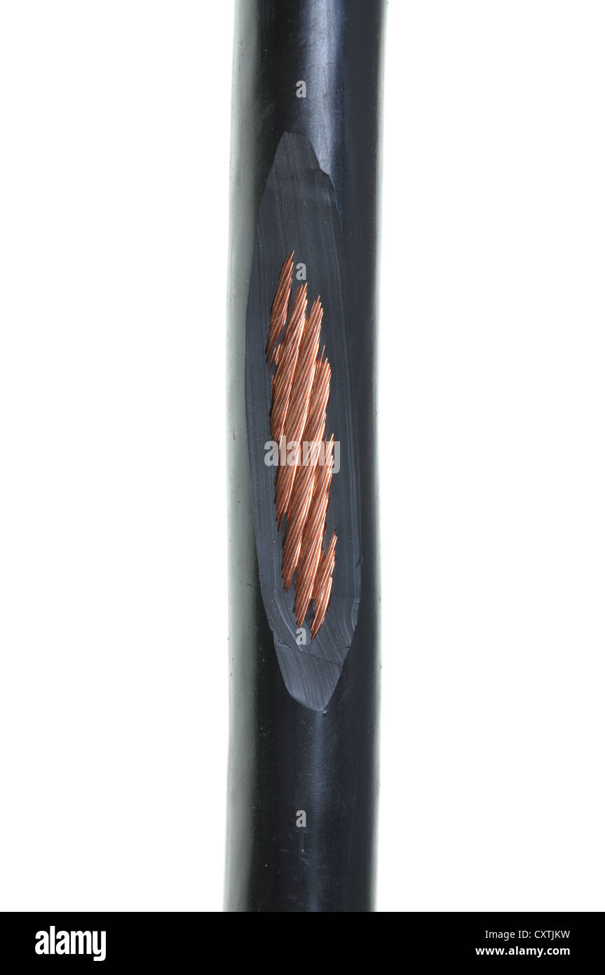 Black copper cable isolated on white background Stock Photo - Alamy