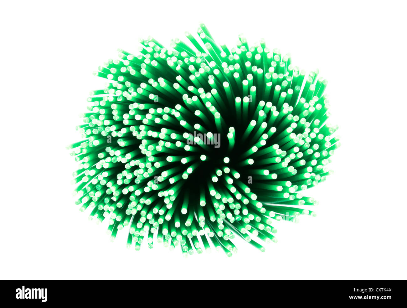 Abstract view of green spaghetti pasta isolated on white background ...