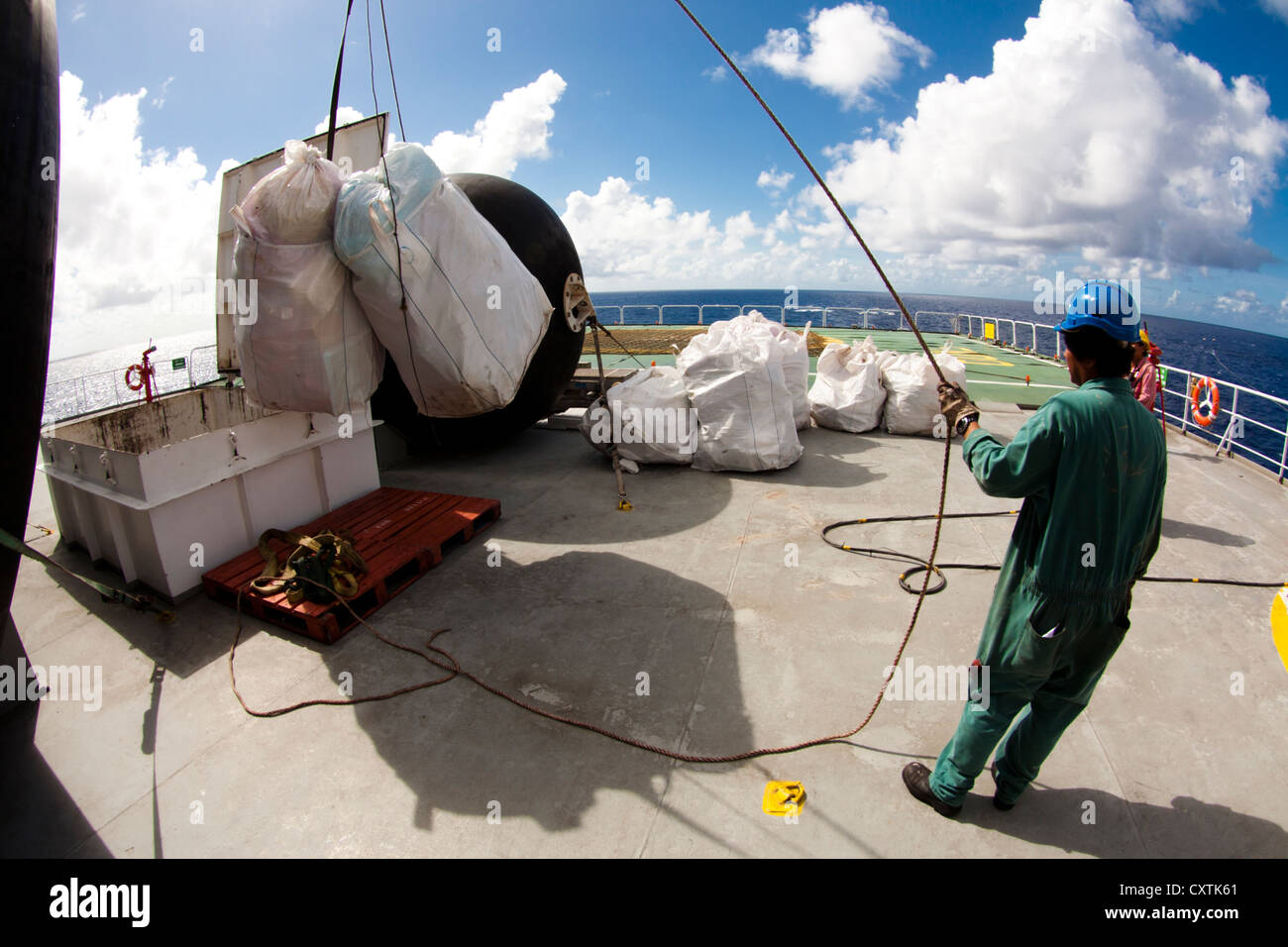 recyclable garbage transfer at CGG Alize seismic vessel. In Brazil all ...
