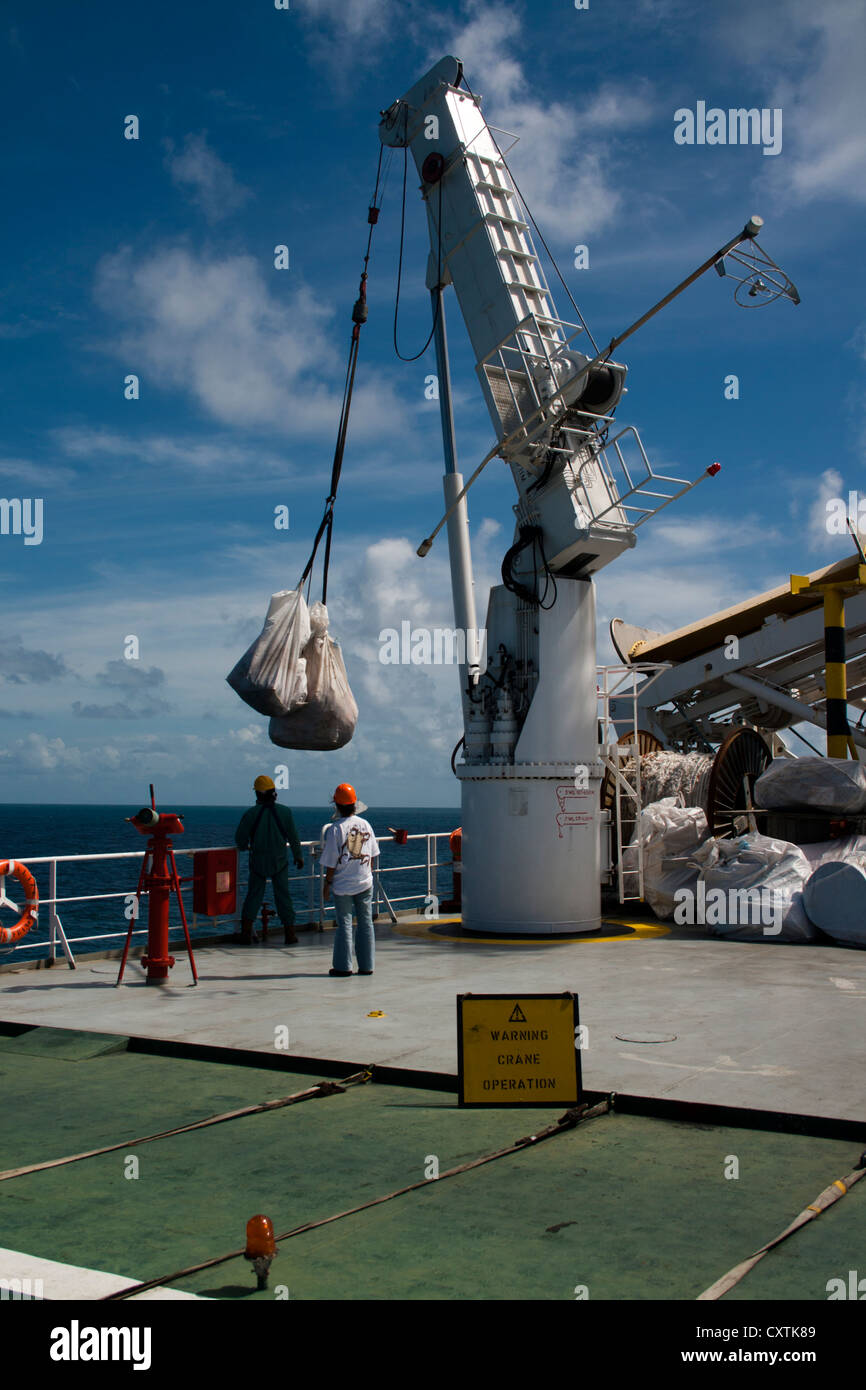 recyclable garbage transfer at CGG Alize seismic vessel. In Brazil all ...