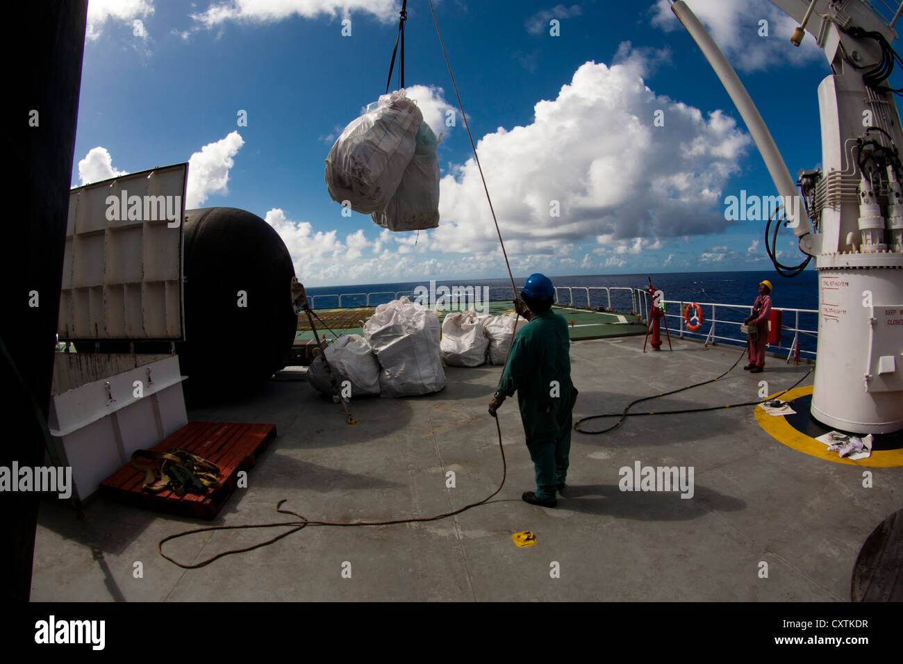 recyclable garbage transfer at CGG Alize seismic vessel. In Brazil all ...