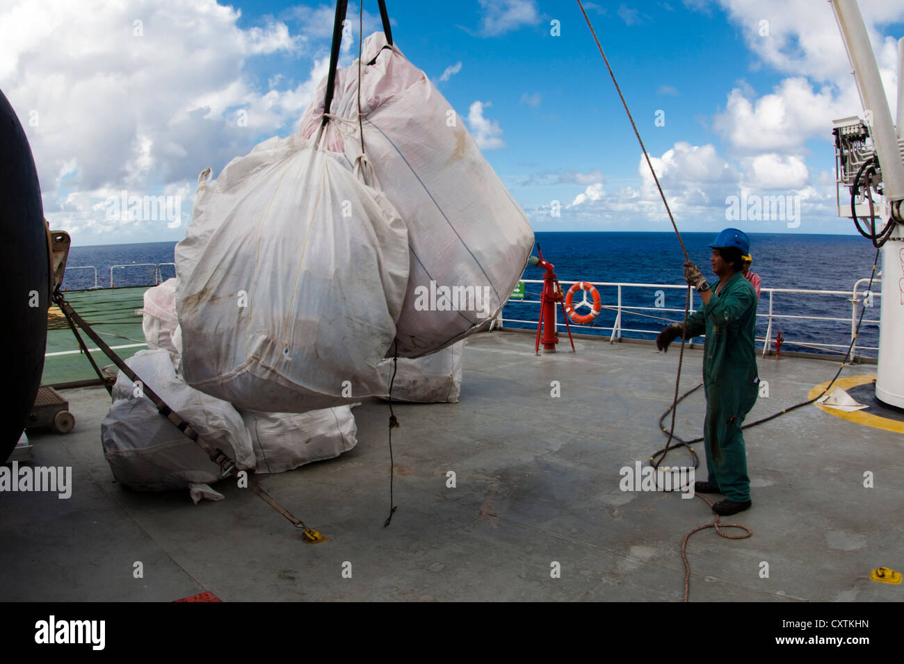 recyclable garbage transfer at CGG Alize seismic vessel. In Brazil all ...