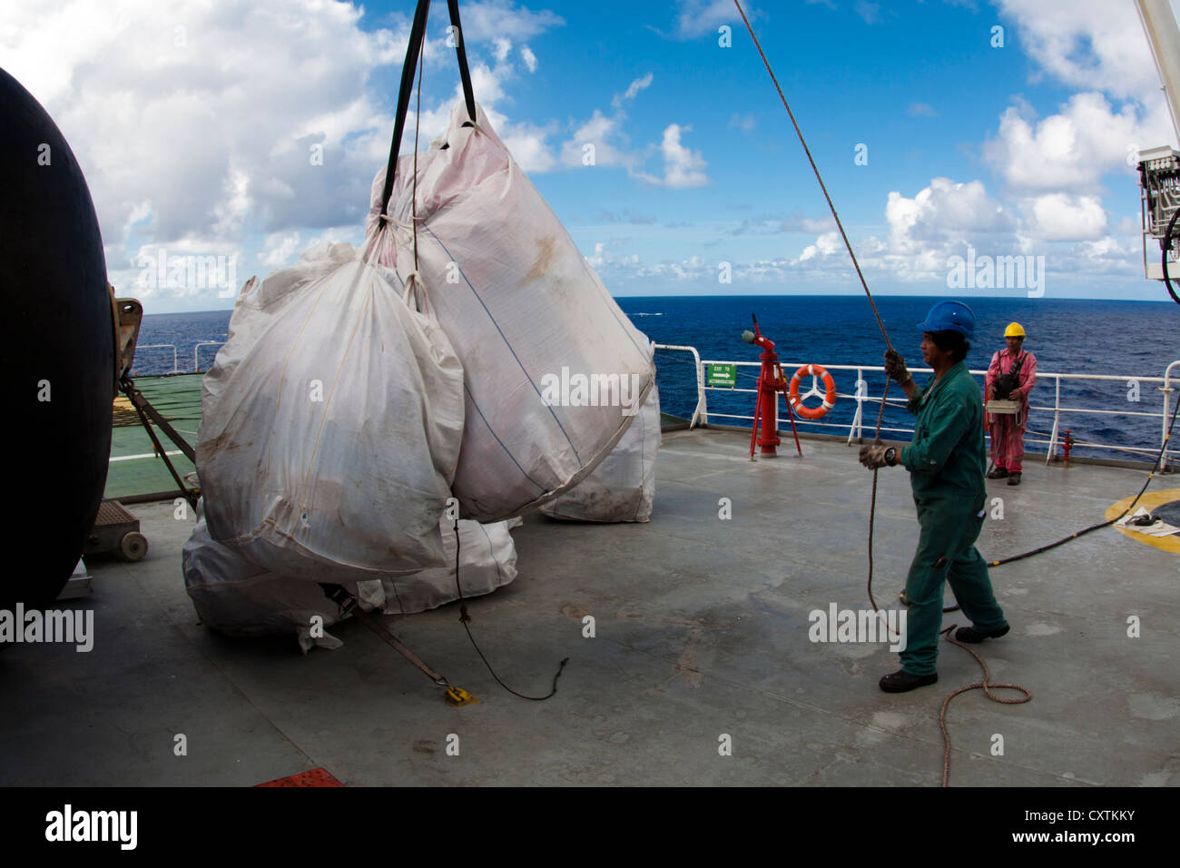 recyclable garbage transfer at CGG Alize seismic vessel. In Brazil all ...