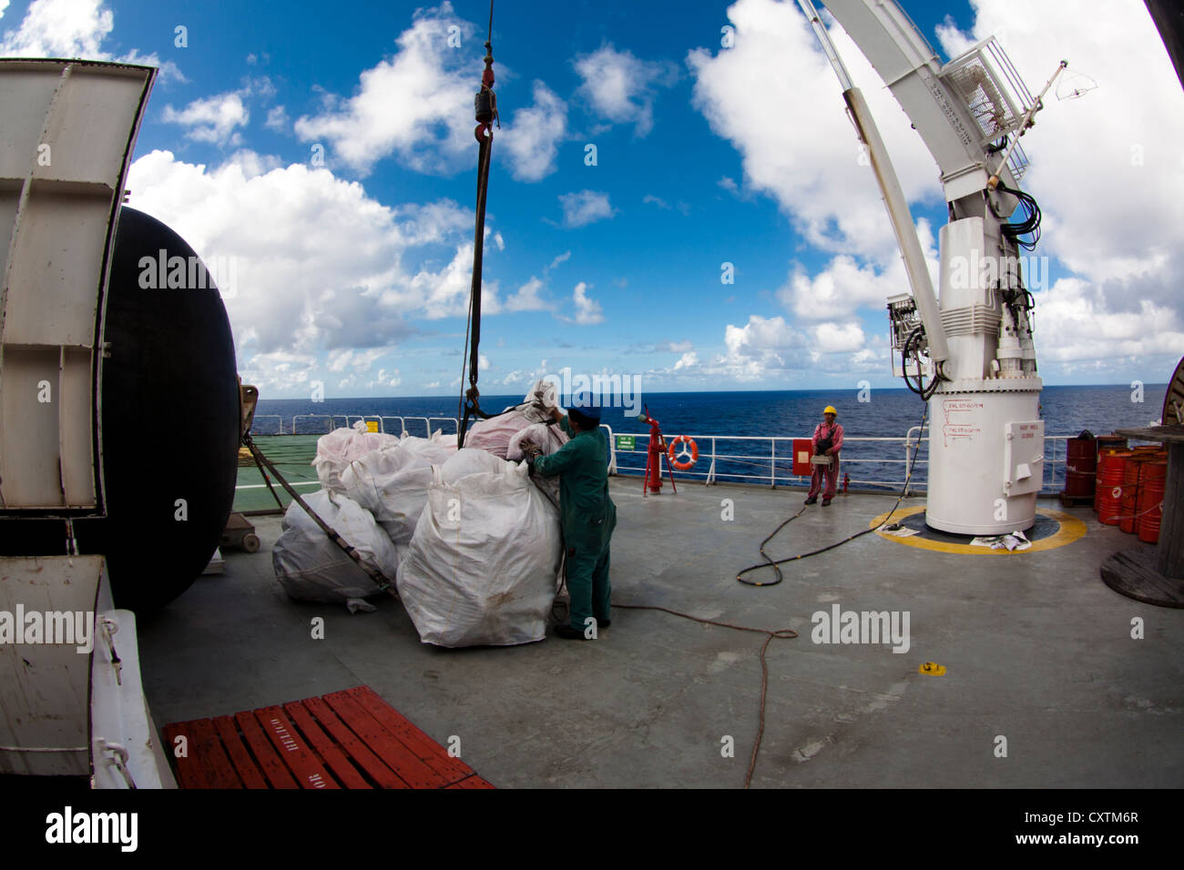 recyclable garbage transfer at CGG Alize seismic vessel. In Brazil all ...