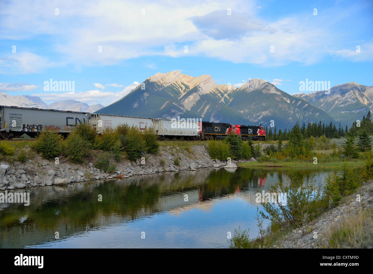 Canadian National Freight Train pulling a load of rail cars Stock Photo ...
