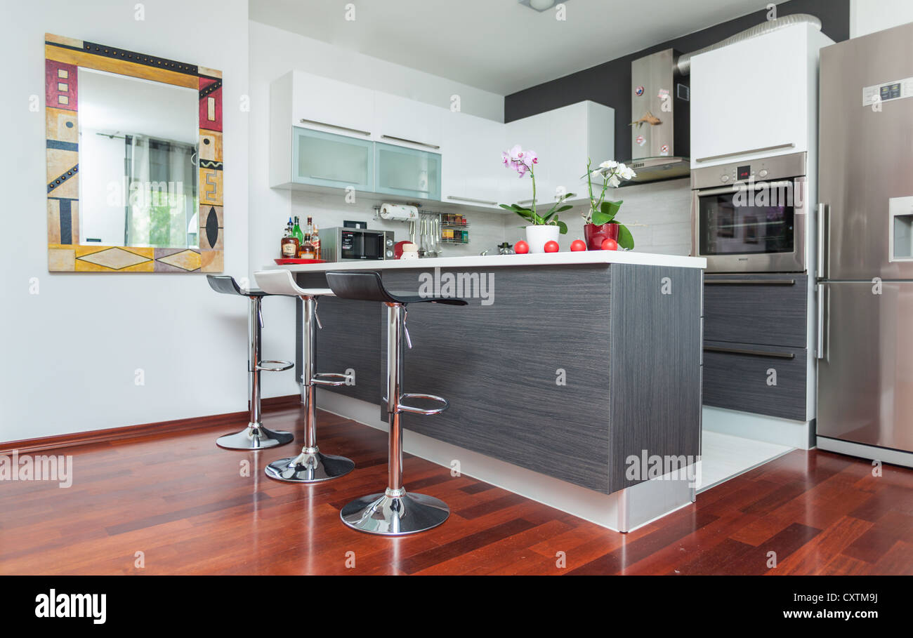 Beautiful modern kitchen in designer house Stock Photo - Alamy