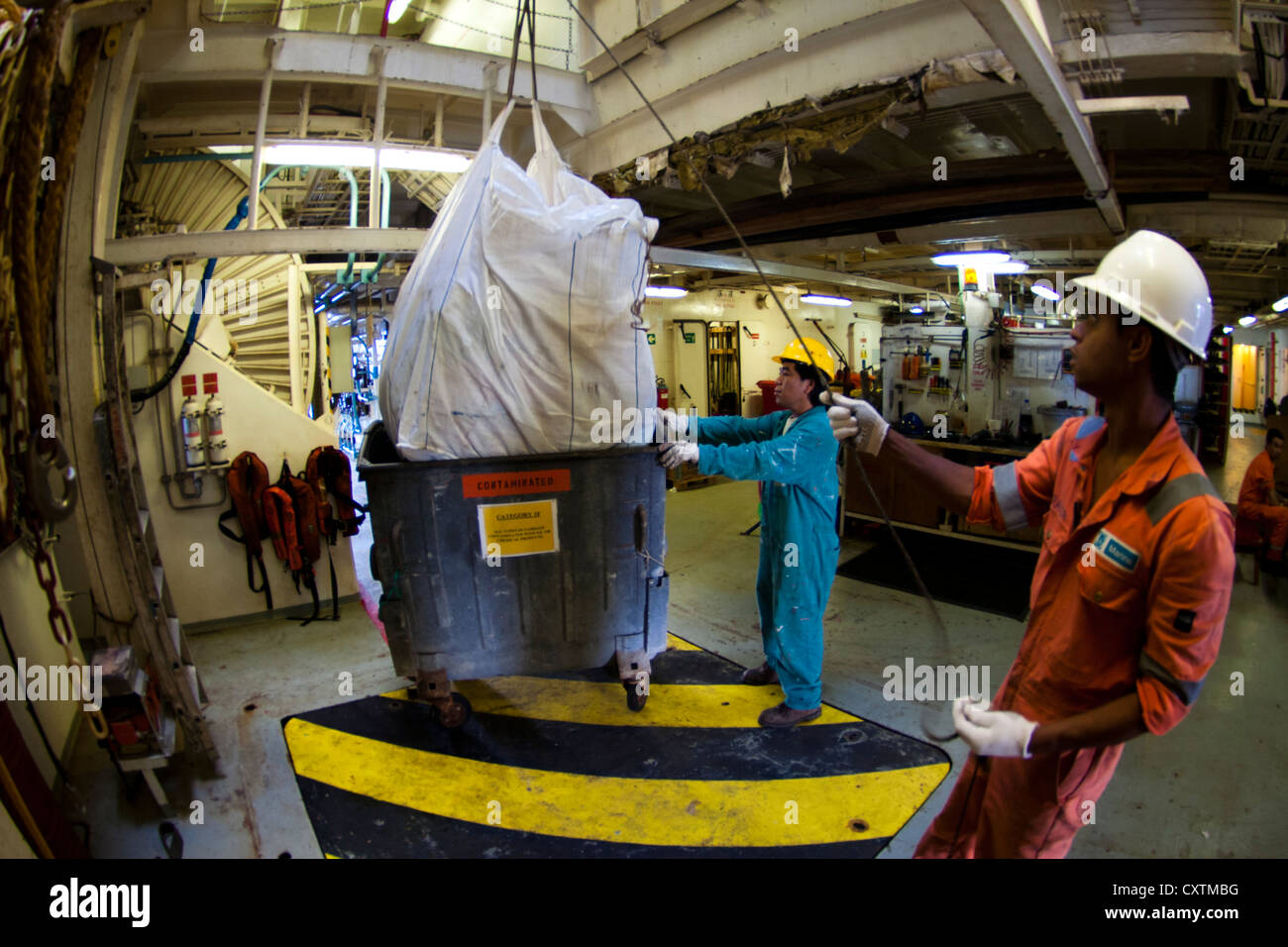 recyclable garbage transfer at CGG Alize seismic vessel. In Brazil all ...