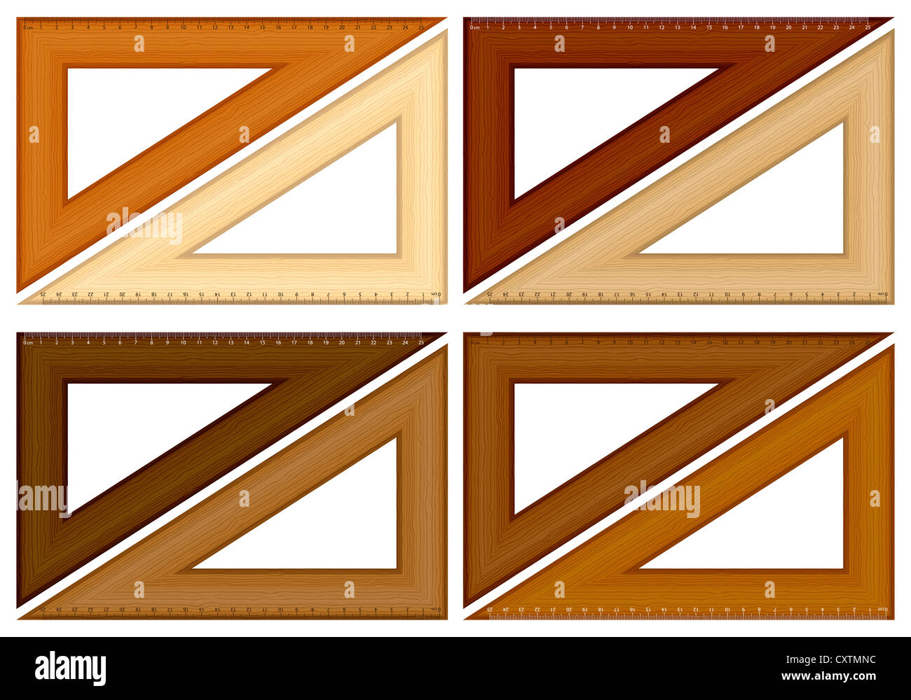 Wooden triangle ruler set on a white background Stock Photo - Alamy