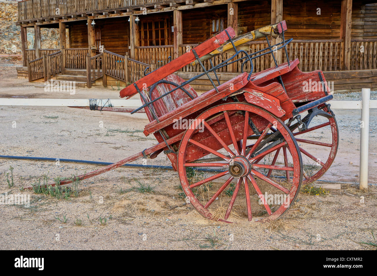 Western town saloon, a front view of an western wagon from the days of ...