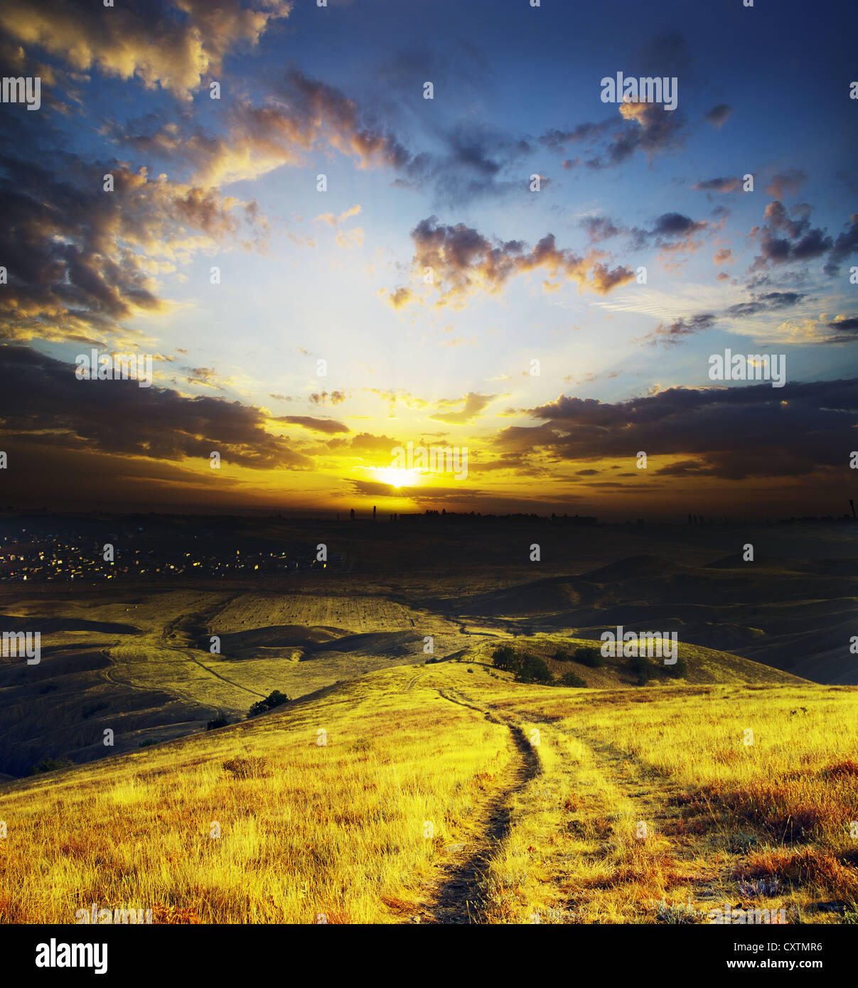 path on mountain meadow in nice day Stock Photo - Alamy