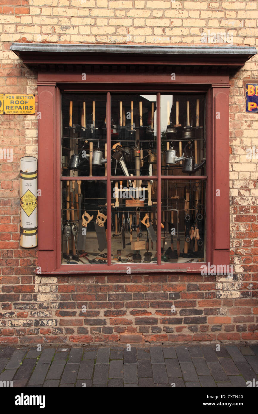 Old Black Country nineteenth century hardware and tool shop in a street ...