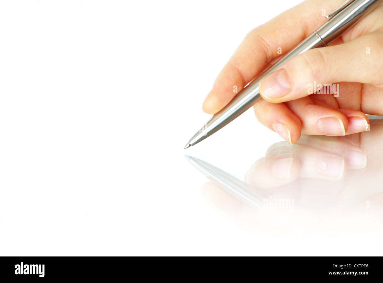 Hand and pen on the white background Stock Photo - Alamy