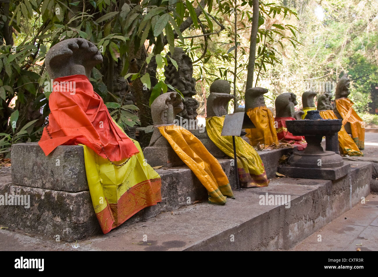 Horizontal close up of snake God effigies at Mannarasala Sree Nagaraja ...