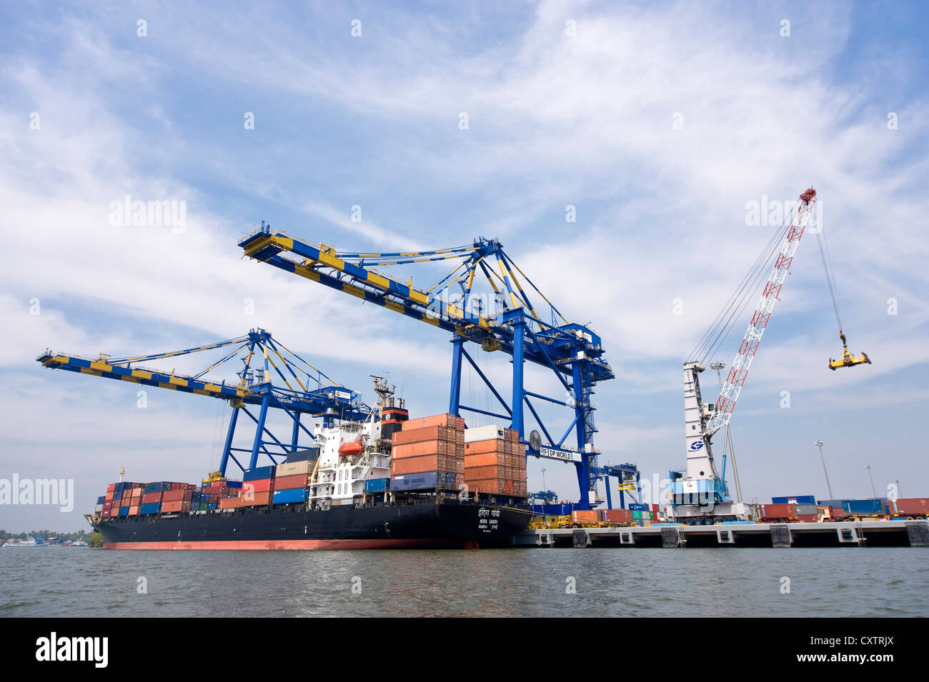 Horizontal view of a container liner loaded with cargo at the new ...