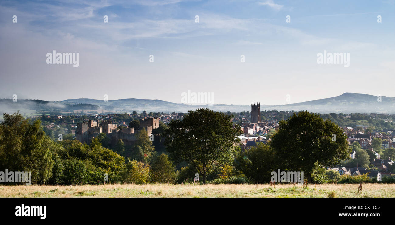 Misty Dawn, Ludlow, Shropshire Stock Photo - Alamy